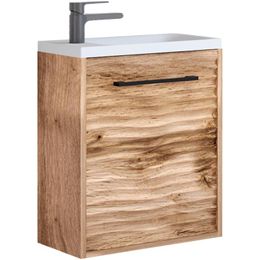 Welltime Waschtisch &raquo;Canada&laquo; 2 Stk. tlg. Badm&ouml;bel Wellenstruktur, Breite 40cm G&auml;stebad Waschtisch mit Becken braun Rechteck, B/H/T: 40cm x 48cm x 22cm