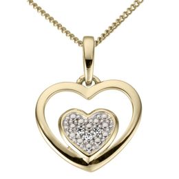 Firetti Herzanh&auml;nger &raquo;Schmuck Geschenk Gold 333 gl&auml;nzende Optik, teilw. massiv&laquo; mit Brillanten wei&szlig; 0,02 P2 = erkennbare Einschl&uuml;sse, Diamanten 