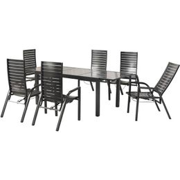 Merxx Garten-Essgruppe &raquo;&raquo;Siros&laquo;&laquo; Set, 7 Stk. tlg. R&uuml;ckenlehne verstellbar durch Gasdruckfeder grau Aluminium Auszugsplatte, ausziehbar