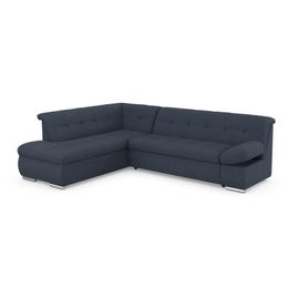 DOMO collection Ecksofa &raquo;MONA 271x213 cm, modern und komfortabel&laquo; whlw. mit Bett- und Armlehnfunktion, L-Form blau Struktur fein 100% Polyester;