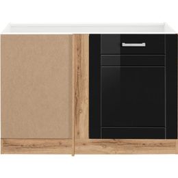 KOCHSTATION Eckunterschrank &raquo;KS-Tinnum&laquo; 120 cm breit, MDF-Fronten, Metallgriffe, 1 T&uuml;r schwarz Holzwerkstoff wotaneiche, B/H/T: 120cm x 82cm x 60cm