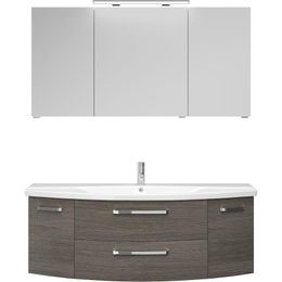 Badm&ouml;bel-Set &raquo;Serie 4010 2-teilig Keramik-Waschtisch mit LED-Spiegelschrank&laquo; Set grau Holzwerkstoff B/H/T: 144cmcm x 200cmcm x 49,5cmcm