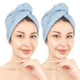 HAMMETEX Turban-Handtuch &raquo;2er Set Haarturban Damen, 100% Baumwolle, Flauschig & Schnelltrocknend&laquo; Uni-Farben, weich blau Frottier, Baumwolle B/L: 