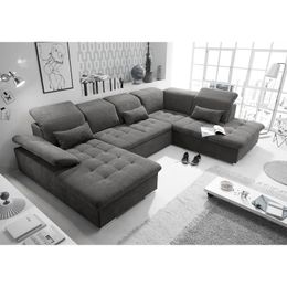 ED EXCITING DESIGN Wohnlandschaft &raquo;Wayne U-Form mit Bettfunktion, Bettkasten&laquo; Arm- und Kopfteilverstellung & 3 Nierenkissen grau 95% Polyester, 5% 