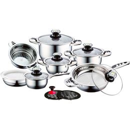 CS Koch-Systeme Topf-Set &raquo;Aurich&laquo; Set, Bratentopf 16/20/24cm, Stieltopf 16cm, Pfanne 24cm, Einsatz, Sch&uuml;ssel, 16 Stk. tlg. Edelstahl silber 
