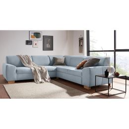 DOMO collection Ecksofa &raquo;Incanto kubische Formensprache, komfortabel, flache Armlehnen, L-Form&laquo; wahlweise mit Bettfunktion blau B/H/T: 260cm x 81cm x 