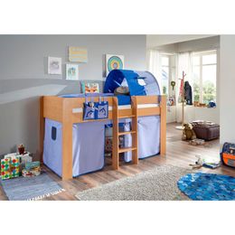Relita Hochbett &raquo;Andi&laquo; mit Rolllattenrost, Textil-Set und Leiter, pflegel. Dekor Oberfl&auml;che blau Spanplatte: Buche Nachbildung Melamin natur;Stoff: 100% 