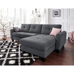Sit & More sit&more Ecksofa &raquo;Varese L-Form&laquo; mit Federkern, wahlweise mit Schlaffunktion und Stauraum grau Bedruckte Microfaser (100% Polyester);Luxus-Microfaser 