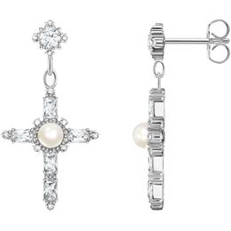 Thomas Sabo Damen Thomas Sabo Paar Ohrh&auml;nger &raquo;Cross Romance, Kreuz&laquo; mit Zirkonia (synth.) - mit S&uuml;&szlig;wasserzuchtperle bunt 3,5mm, Perlen Silber 925 (