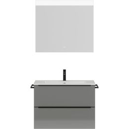 Nobilia Badm&ouml;bel-Set &raquo;Levere&laquo; vormontiert, mit Soft-Close, 2 Stk. tlg. grau B/H/T: 81cmcm x 169cmcm x 48,7cmcm, Griffe schwarz