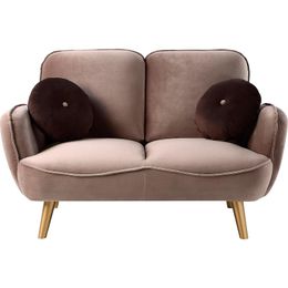 OTTO home 2-Sitzer &raquo;Ben&laquo; mit Welleunterfederung,inkl. 2 Dekokissen, goldenen Massivholzf&uuml;&szlig;en braun 100% Polyester B/H/T: 137cm x 84cm x 83cm, 