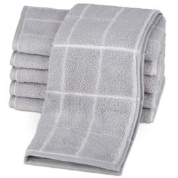 Ross Gaestehandtuecher &raquo;&Uuml;berkaro 9032&laquo; 100% Baumwolle, made in Germany grau Frottier, Frottier B/L: 30cmx50cm, 6 Stk., Karo Streifen, 6 