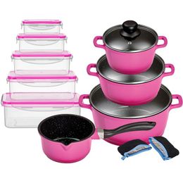 King Topf-Set &raquo;ALUGUSS&laquo; Set, je 1 Kochtopf 16/20/24 cm, 1 Stieltopf 16 cm, Vorratsdosen-Set, Grips, 19 Stk. tlg. Aluminiumguss lila Einheitsgr&ouml;&szlig;e