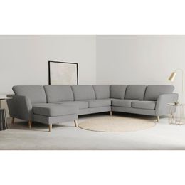 OTTO home Wohnlandschaft &raquo;MARSEILLE XXL 349cm, U-Form, Ottomane rechts/links w&auml;hlbar&laquo; Massivholzbeine Eiche, Landhausstil, Wellenunterfederung grau 