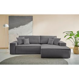 OTTO home Ecksofa &raquo;FINNLEY Struktur fein, L-Form 257 cm, Schlafsofa&laquo; mit Bettkasten, in Boucl&eacute;, Struktur fein und Mega Cord grau Bezugstoff 100% PES !