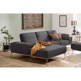 W.Schillig Ecksofa &raquo;run, Designsofa, bequem, L-Form&laquo; mit elegantem Holzsockel, F&uuml;&szlig;e in Chrom gl&auml;nzend, Breite 299 cm grau Longlife Xtra-Leder Z73: 