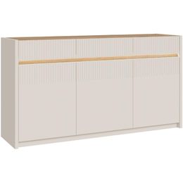 FORTE Sideboard &raquo;Oak Squere Sideboard Soft Close, SK Vollauszug&laquo; B/H/T 160/85,9/41,5 cm Beleuchtung, Soft Close, Lamellenoptik beige Holzwerkstoff B/H