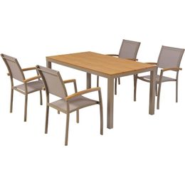 Merxx Garten-Essgruppe &raquo;Piemont&laquo; Set, 5 tlg. inkl. 4 Stapelsessel, 1 Tisch braun Aluminium, Kunststoff, Polyester B/H/T: 56cm x 90cm x 64cm