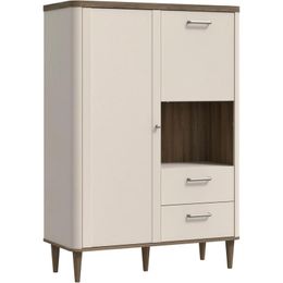 FORTE Highboard &raquo;Lacetti&laquo; B/H/T 100,1/142,9/41,2 cm Echtholzf&uuml;&szlig;e beige Holzwerkstoff B/H/T: 100,1cm x 142,9cm x 41,2cm, 2 Stk., 1 Stk.