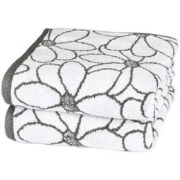 Ross Handt&uuml;cher &raquo;Bl&uuml;tenfond 9029&laquo; aus feinster Mako-Baumwolle schwarz-wei&szlig; Frottier, Obermaterial: 100% Baumwolle B/L: 50cmx100cm, 2 Stk., Blumen, 