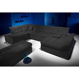 Home Affaire Wohnlandschaft &raquo;U-Form&laquo; wahlweise mit Bett- und Armlehnfunktion grau Struktur fein ( 100% Polyester);Struktur flausch (100% Polyester) B/