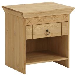 OTTO home Nachtkommode &raquo;Indra&laquo; Nachttisch mit dekorativen Fr&auml;sungen, Breite: 50 cm beige Massivholz B/H/T: 50cm x 51,5cm x 38cm, Kiefer