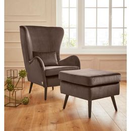 Home Affaire Sessel &raquo;Sallito, TV-Sessel, Ohrensessel mit&laquo; Hocker, in vielen Bezugsqualit&auml;ten, auch in Samtcord grau Struktur Hahnentritt (67% 