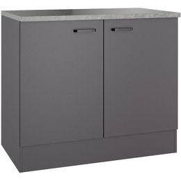 Optifit Sp&uuml;lenschrank &raquo;OPTImulti&laquo; Breite 100 cm, Tiefe 60 cm, mit 2 T&uuml;ren, inkl. Arbeitsplatte grau Holzwerkstoff anthrazit, B/H/T: 100cm x 88cm x 
