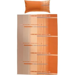 Erwin M&uuml;ller Erwin M&uuml;ller Edel Flanell Bettw&auml;sche in orange-taupe | Gr.: 135x200 cm + 40x80 cm