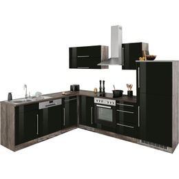 KOCHSTATION Winkelk&uuml;che &raquo;KS-Samos&laquo; Stellbreite 280x220 cm, wahlweise mit E-Ger&auml;ten, mit Arbeitsplatte schwarz B/H/T: 280cm x 200cm x 60cm, ohne E-