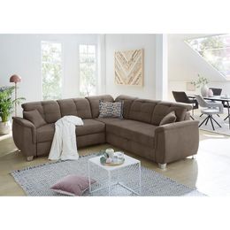 Jockenh&ouml;fer Ecksofa &raquo;Udine L-Form, B: 263 cm&laquo; mit Schlaffunktion, Bettkasten, Kopfteilverstellung & Zierkissen braun Luxus-Microfaser in Lederoptik (100% 