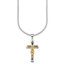 Bruno Banani Herren Kette mit Anh&auml;nger &raquo;Schmuck Geschenk Halskette Kreuz Venezianerkette Gravur INRI&laquo; silber Edelstahl, L: 55 B: 3mm