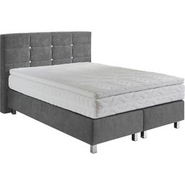 Westfalia Schlafkomfort Boxspringbett mit Kn&ouml;pfen in Kristalloptik, wahlweise mit Topper grau Bezug: Microvelours 100% Polyester;Polsterung: 100% Polyester Microvelours Mit 
