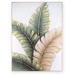 Art for the home Leinwandbild &raquo;Blatter Neutral&laquo; Bl&auml;tter 1 Stk. tlg. Handgemalte Leinwand mit Goldmetallic, Lush leaves neutral - 100x70cm gr&uuml;n 