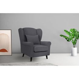 Home Affaire Sessel &raquo;Ohrensessel CHISTELLE, wahlweise mit Polsterhocker&laquo; mit Wellenunterfederung, Ma&szlig;e: B/T/H: 81/87/99 cm grau 100% Polyester Boucl&eacute;,