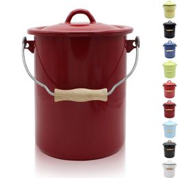 Kr&uuml;ger M&uuml;lleimer &raquo;Emaille-Eimer mit Deckel Serie Rio&laquo; schnitt- / kratzfeste Oberfl&auml;che, bakterienabweisend, extrem langlebig rot Emaille B/H/T: 21cm, 3 l