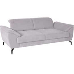 Sit & More sit&more 2,5-Sitzer &raquo;Percy&laquo; 15 cm Fu&szlig;h&ouml;he, Sitztiefenverstellung, wahlweise Kopfteilverstellung silber B/H/T: 207cm x 112cm, Luxus-Microfaser Paris,