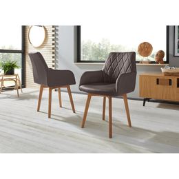 OTTO home Esszimmerstuhl &raquo;Brest&laquo; (Set) 2 Stk.Armlehnstuhl in Leder oder Microfaser, Gestell Eiche Massiv ge&ouml;lt braun Leder B/H/T: 59,5cm x 88cm x 66cm