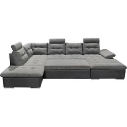 ED EXCITING DESIGN Wohnlandschaft &raquo;Jakarta U-Form mit Bettfunktion, Bettkasten&laquo; Armteilverstellung, Kopfst&uuml;tzen & 3 Nierenkissen schwarz Lederl.: 40% 