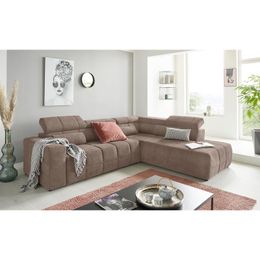 DOMO collection Ecksofa &raquo;BRANDON bequem, Breite 275cm, L-Form, auch in Leder&laquo; inklusive Kopfteilverstellung, wahlweise mit Sitztiefenverstellung braun