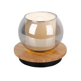 N&auml;ve n&auml;ve Tischleuchte &raquo;Texas&laquo; E27 1 Stk. Glasschirm smokey, naturfarbenes Holzdetail, 1x E27 exkl., D: 18cm beige 1, &Oslash; 15cm H: 15cm, 1 Stk.