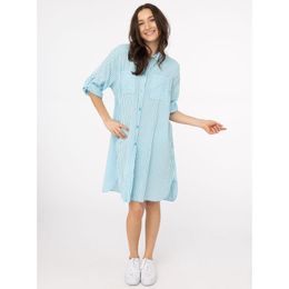 Zwillingsherz Damen Longbluse &raquo;"Kida"&laquo; One Size, Streifen, Knopfleiste, Brusttaschen, 3/4-Arm blau Einheitsgr&ouml;&szlig;e