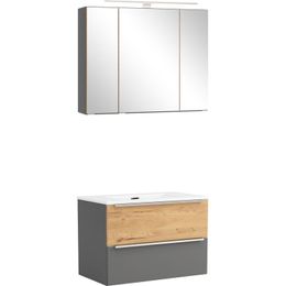 Welltime Badm&ouml;bel-Set &raquo;TRIENT, Set: Spiegelschrank und Waschtisch&laquo; 2 Stk. tlg. grau MDF B/H/T: 80cmcm x 200cmcm x 47cmcm