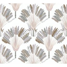 ARCHITECTS PAPER Vliestapete &raquo;Jungle Chic&laquo; botanisch floral tropisch glatt Palmentapete Tapete Dschungel Federn Tapeten Wohnzimmer Schlafzimmer grau Vlies B/L: 0,53m x