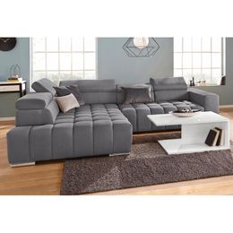 exxpo - sofa fashion Ecksofa &raquo;Elias, aktuelle Kreuzsteppung im Sitz, bequem, Breite 307cm, L-Form&laquo; mit Kopf- bzw. R&uuml;ckenverstellung, wahlweise mit 