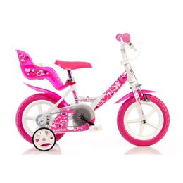 DINO BIKES Kinderfahrrad &raquo;12" Little Heart Kinderfahrrad stabiler Stahl-Rahmen St&uuml;tzr&auml;der&laquo; 1 Gang mit St&uuml;tzr&auml;dern, Korb und Puppensitz rosa 22cm, 12 Zoll (