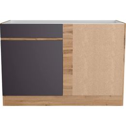 KOCHSTATION Eckunterschrank &raquo;KS-Riesa&laquo; Breite 120 cm, MDF-Fronten grau Holzwerkstoff wotaneiche, B/H/T: 120cm x 82cm x 60cm