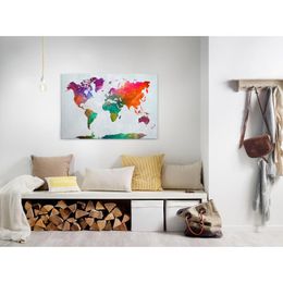 A.S. Cr&eacute;ation Leinwandbild &raquo;Global Map&laquo; Kunst 1 Stk. tlg. Atlas Weltkarte Bunt Aquarell Keilrahmen Leinwand-Bild Wohnzimmer Wand bunt Holz, Stahl B/H/T: 90cm x 60cm