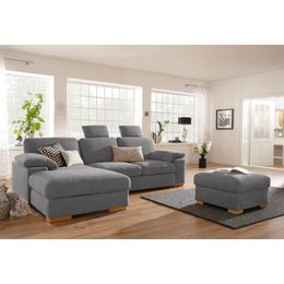 OTTO home Ecksofa &raquo;Ventura L-Form&laquo; wahlweise mit Schlaffunktion und Schlaffunktion/Bettkasten grau Luxus-Microfaser in Lederoptik (100% Polyester);
