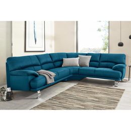 Trendmanufaktur Ecksofa &raquo;Cecilia II, in italienischen Design, bequem, hoher Sitzkomfort, L-Form&laquo; extrabreite Armlehnen f&uuml;r noch mehr Sitzkomfort blau 